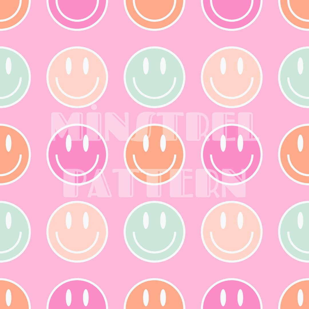 Retro Pink Happy Face Seamless Pattern for Fabric Printing Sublimation ...