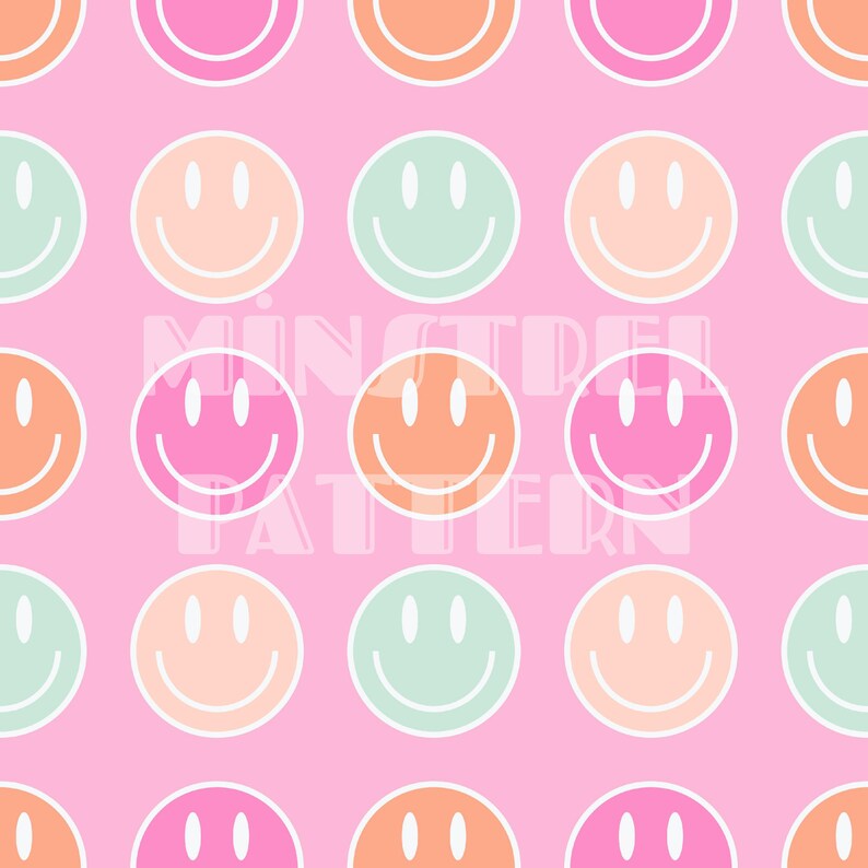 Retro Pink Happy Face Seamless Pattern for Fabric Printing Sublimation ...
