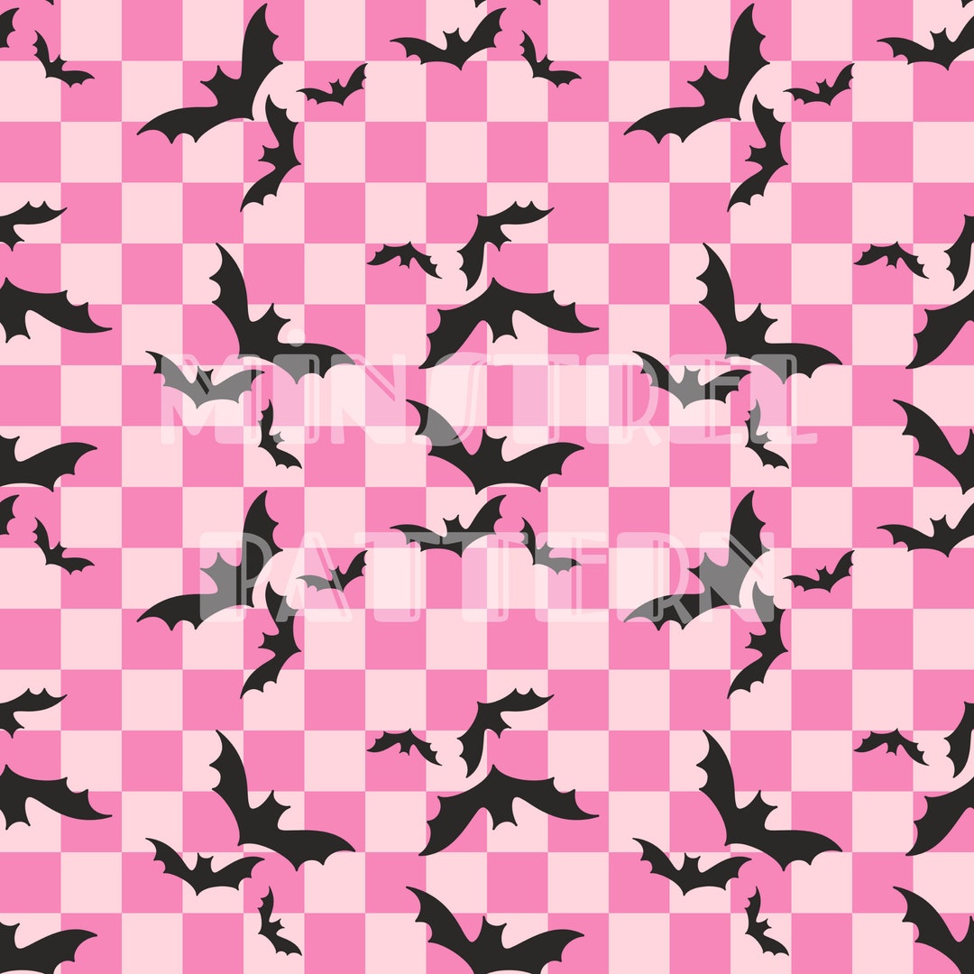 Bats Pink Checkered Seamless Pattern Files for Halloween Girly Fabric ...