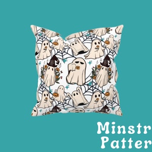 Boho Ghost With Flowers, Pumpkin and Spider Web Seamless Halloween ...