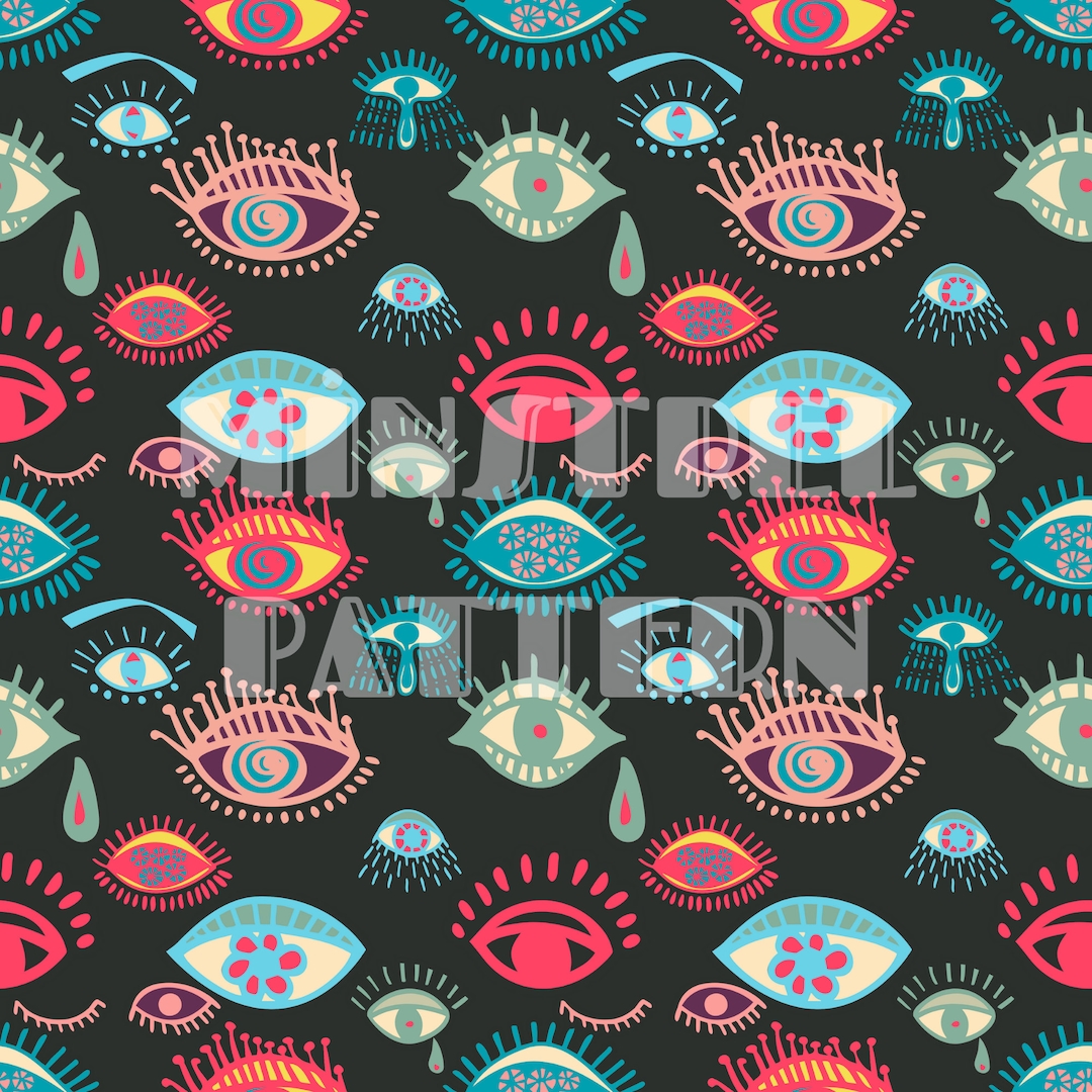 Groovy Eyes Seamless Pattern Files for Fabric Printing, Boho Colorful ...