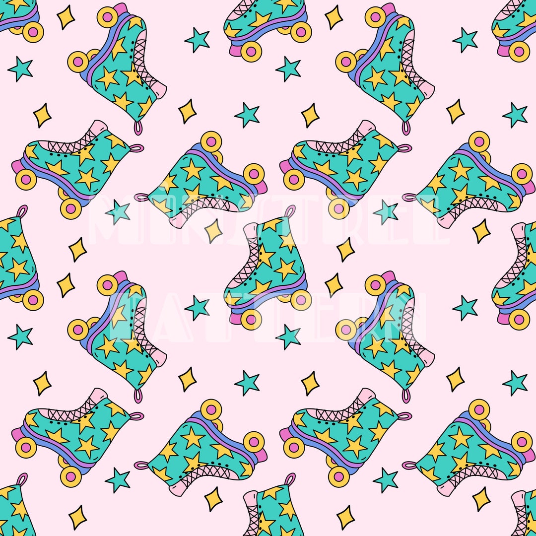 Y2K Roller Skate Seamless Pattern Files, Retro Star Girly Seamless ...