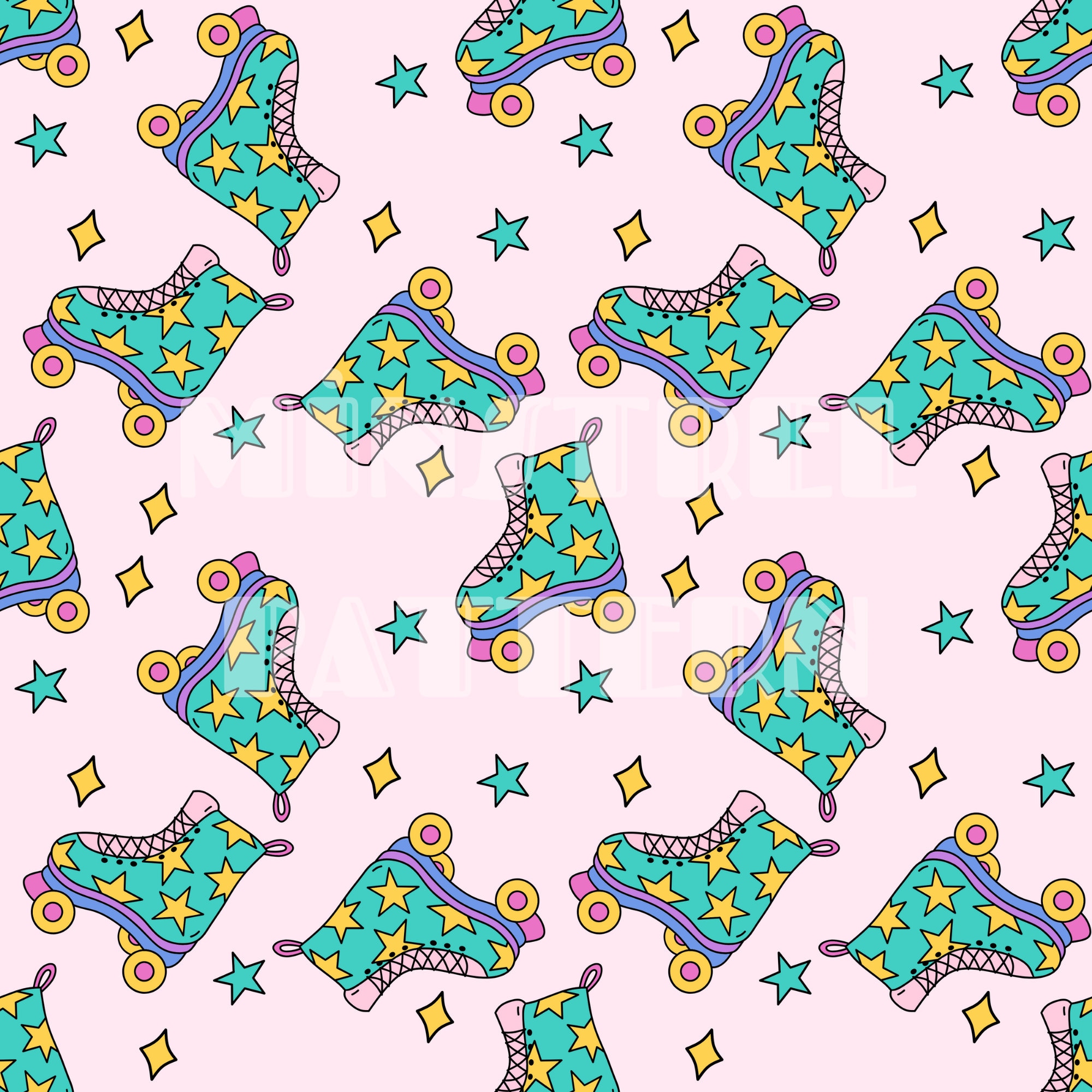 Y2K Roller Skate Seamless Pattern Files, Retro Star Girly Seamless ...