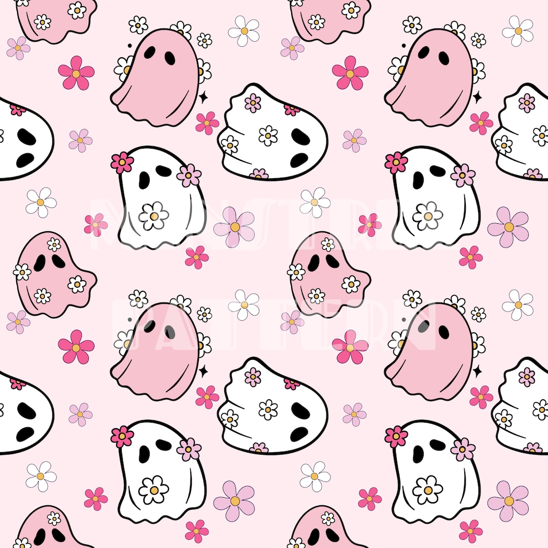 Floral Ghost Seamless Pattern Files, Pink Halloween Fabric Sublimation ...