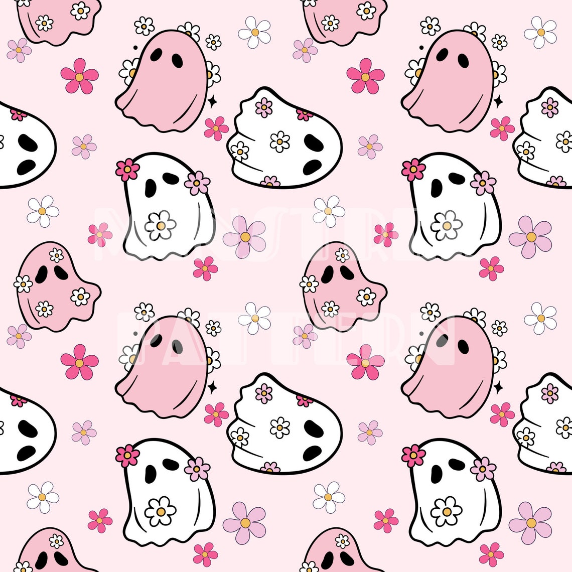 Floral Ghost Seamless Pattern Files, Pink Halloween Fabric Sublimation ...