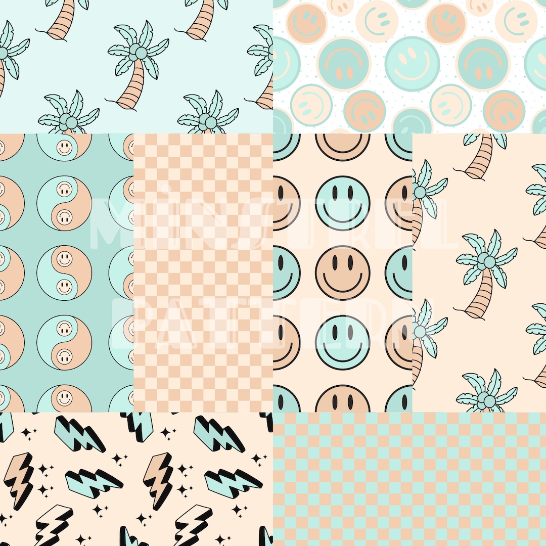 Retro Summer Boy Checkered, Yin Yang, Palm Trees, Thunder and Happy ...