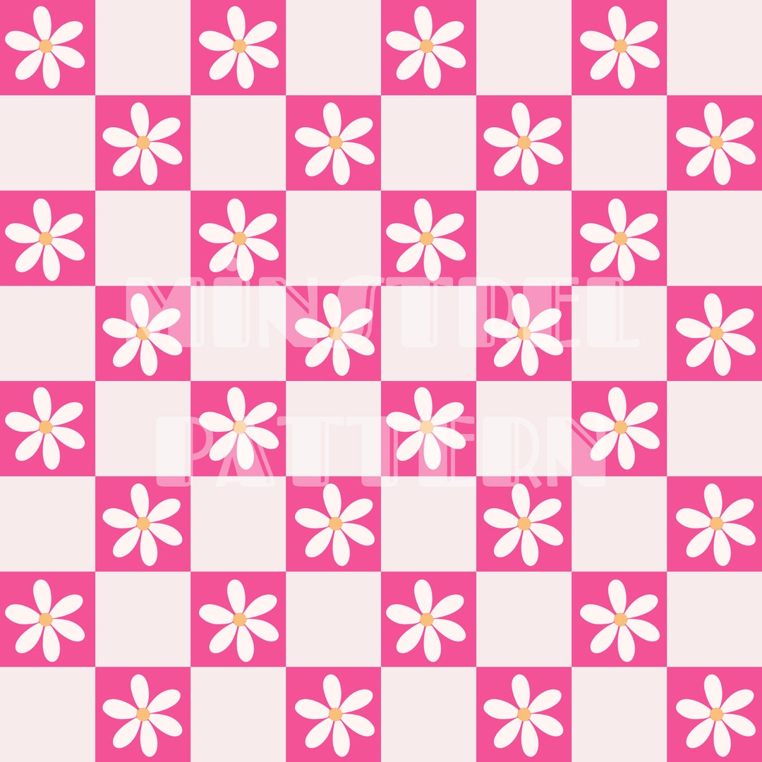 Hot Pink Daisy and Checkered Seamless Pattern Files, Floral ...