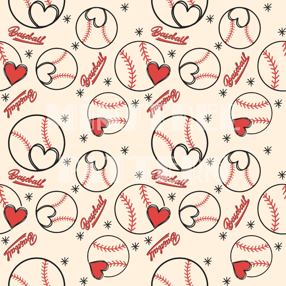 Baseball Love Seamless Pattern, Heart Baseball Seamless Files, Baseball ...