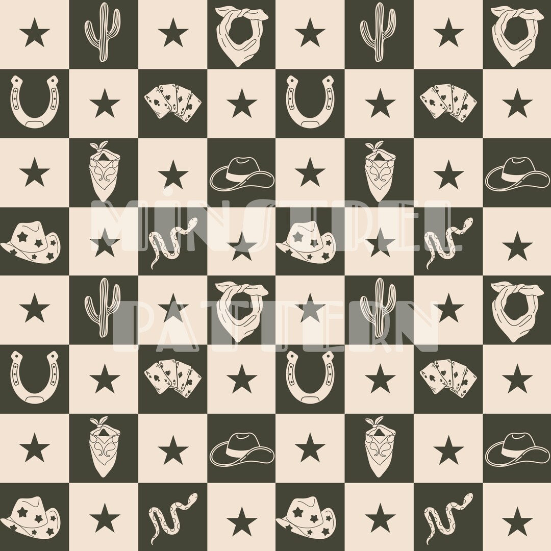 Western Boys Seamless Pattern, Howdy Cowboy Checkered Fabric Printing ...
