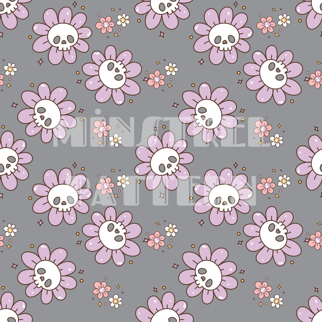 Bright Daisy Skull Seamless Pattern for Halloween Fabric Printing ...