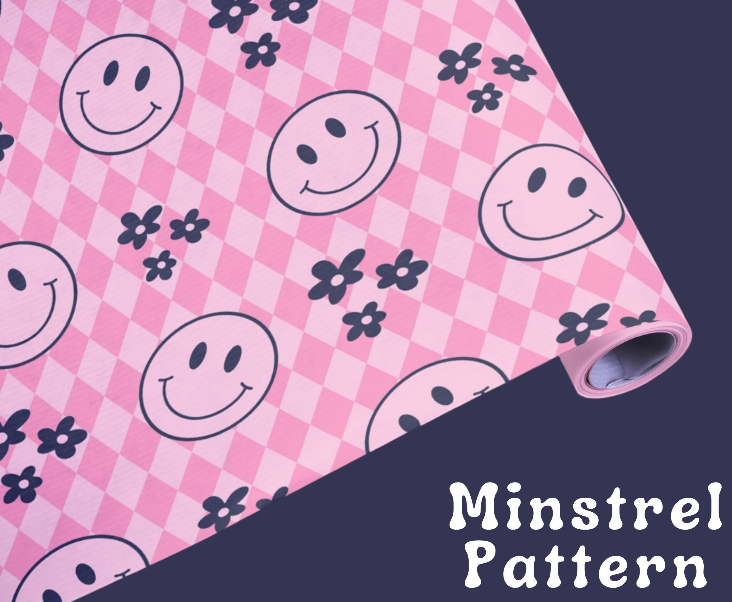 Retro Pink Happy Face With Daisy Seamless Pattern for Fabric - Etsy