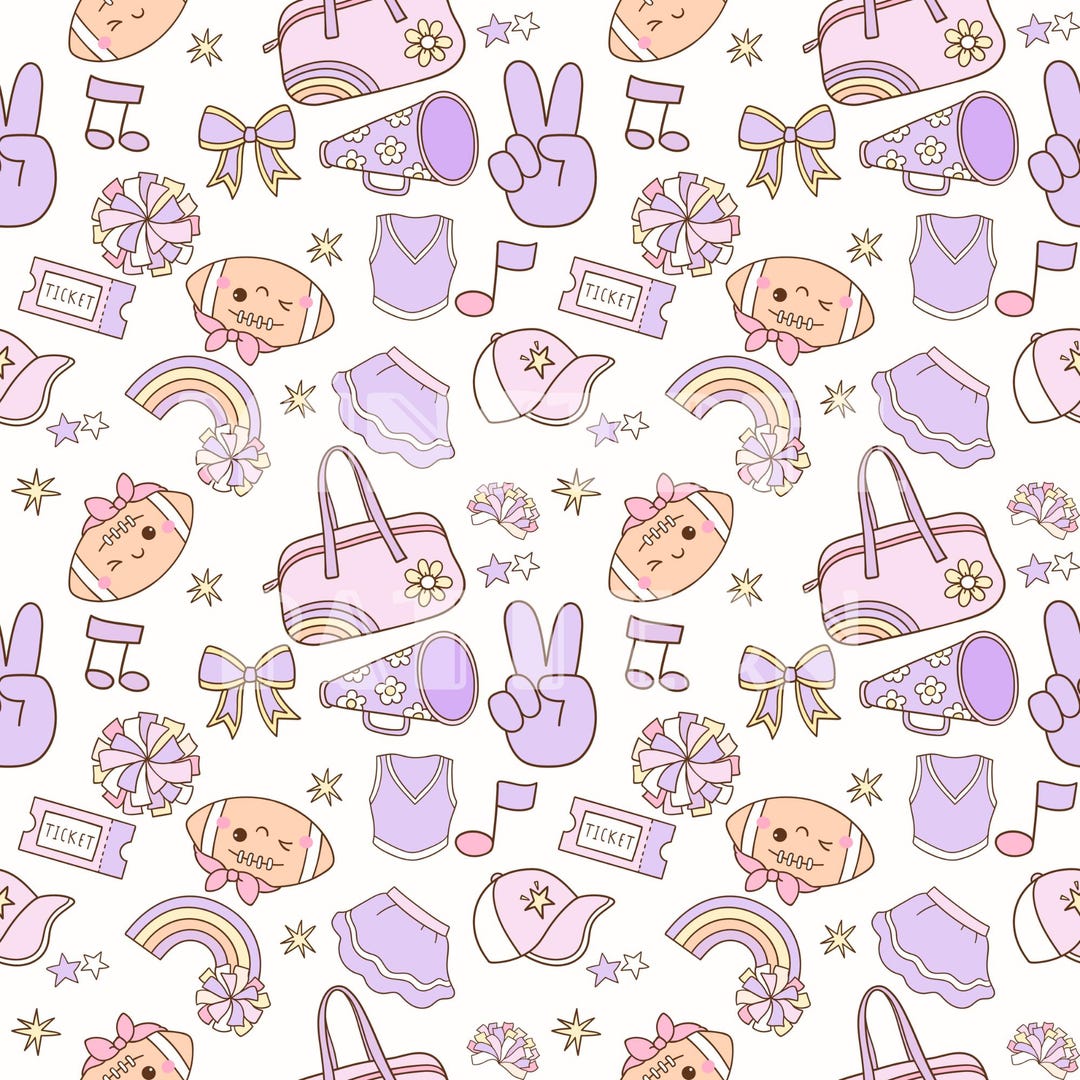 Cheerlead Football Girly Preppy Seamless Pattern for Fabric Printing ...