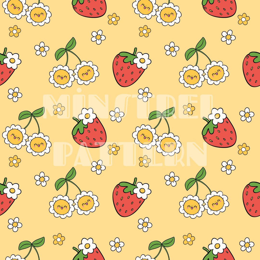 Strawberry With Daisy Kids Seamless Pattern for Fabric Printing ...