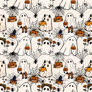 Boho Ghost With Pumpkin Halloween Seamless Pattern for Fabric Printing ...