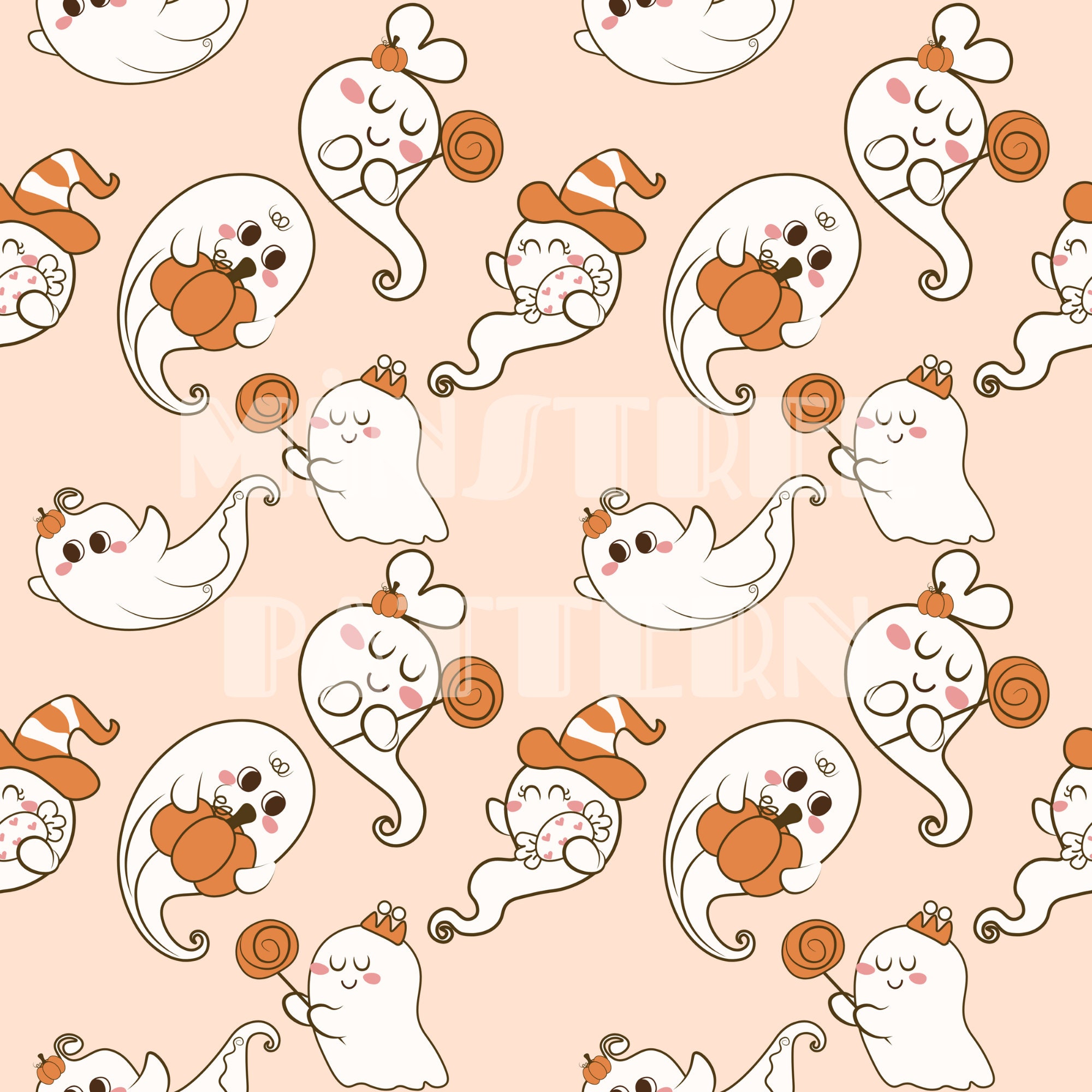 Boho Cute Ghost Seamless Pattern for Halloween Fabric Printing ...