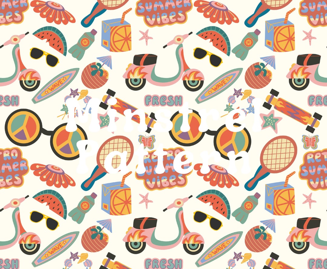 Summer Retro Surf Seamless Pattern Funky Files for Fabric Printing ...