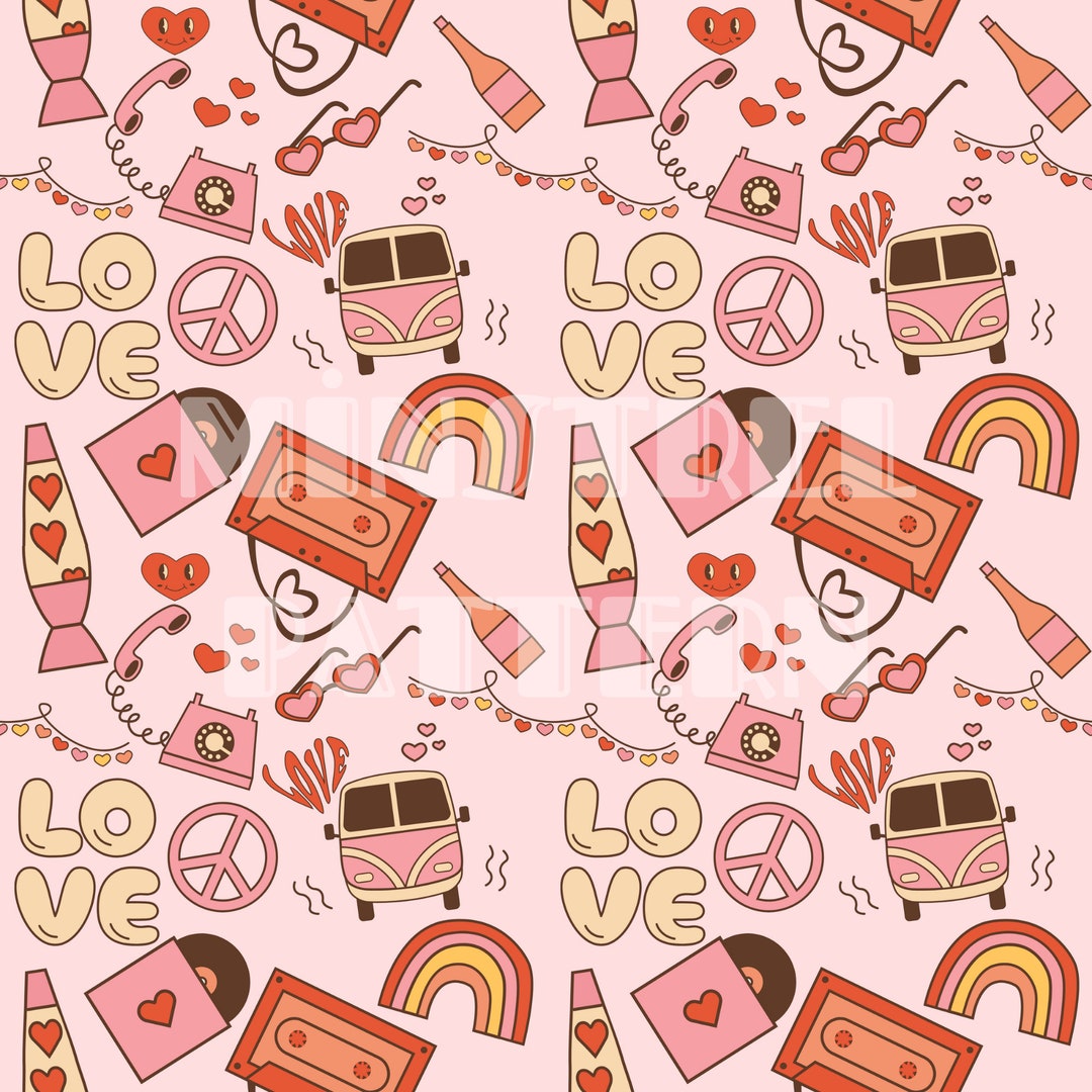 Retro Groovy Love Seamless Pattern Files for Fabric Printing ...