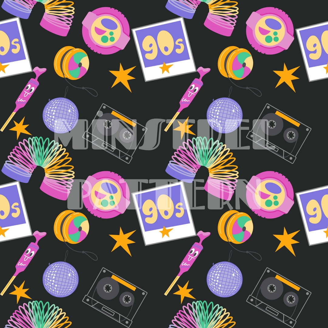 90s Bubble Gum and Yoyo Disco Seamless Pattern Files for Retro Fabric ...