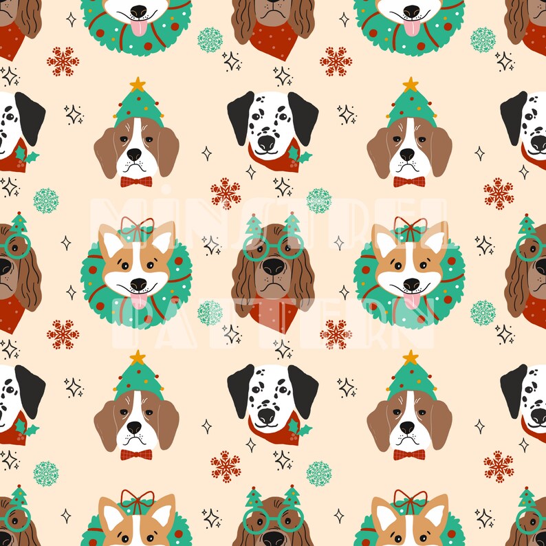 Funny Christmas Dog Seamless Pattern Files, Pawty Snowflakes Seamless ...