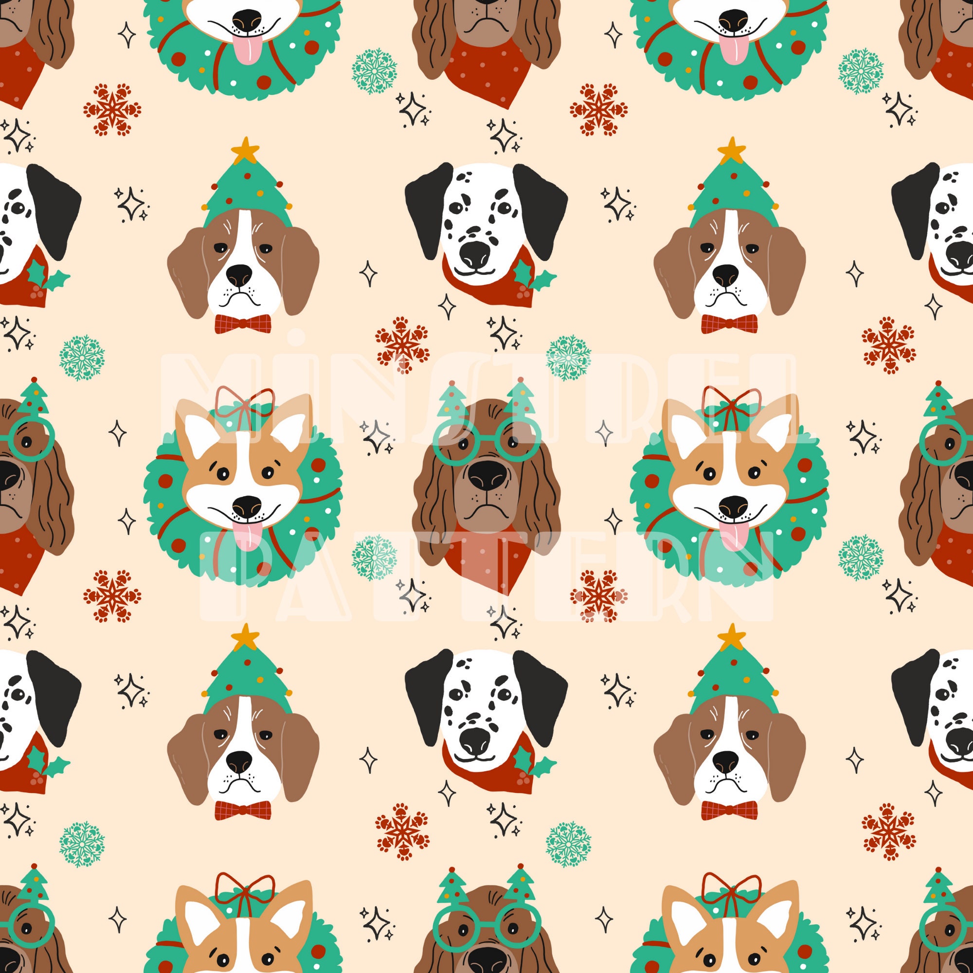 Funny Christmas Dog Seamless Pattern Files, Pawty Snowflakes Seamless ...