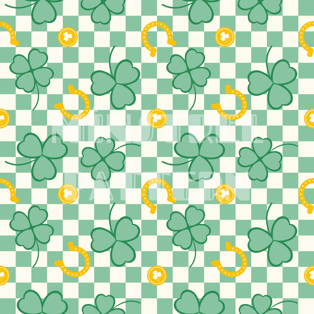Checker Clover St Patricks Day Seamless Pattern Files, Irish Day Soft ...
