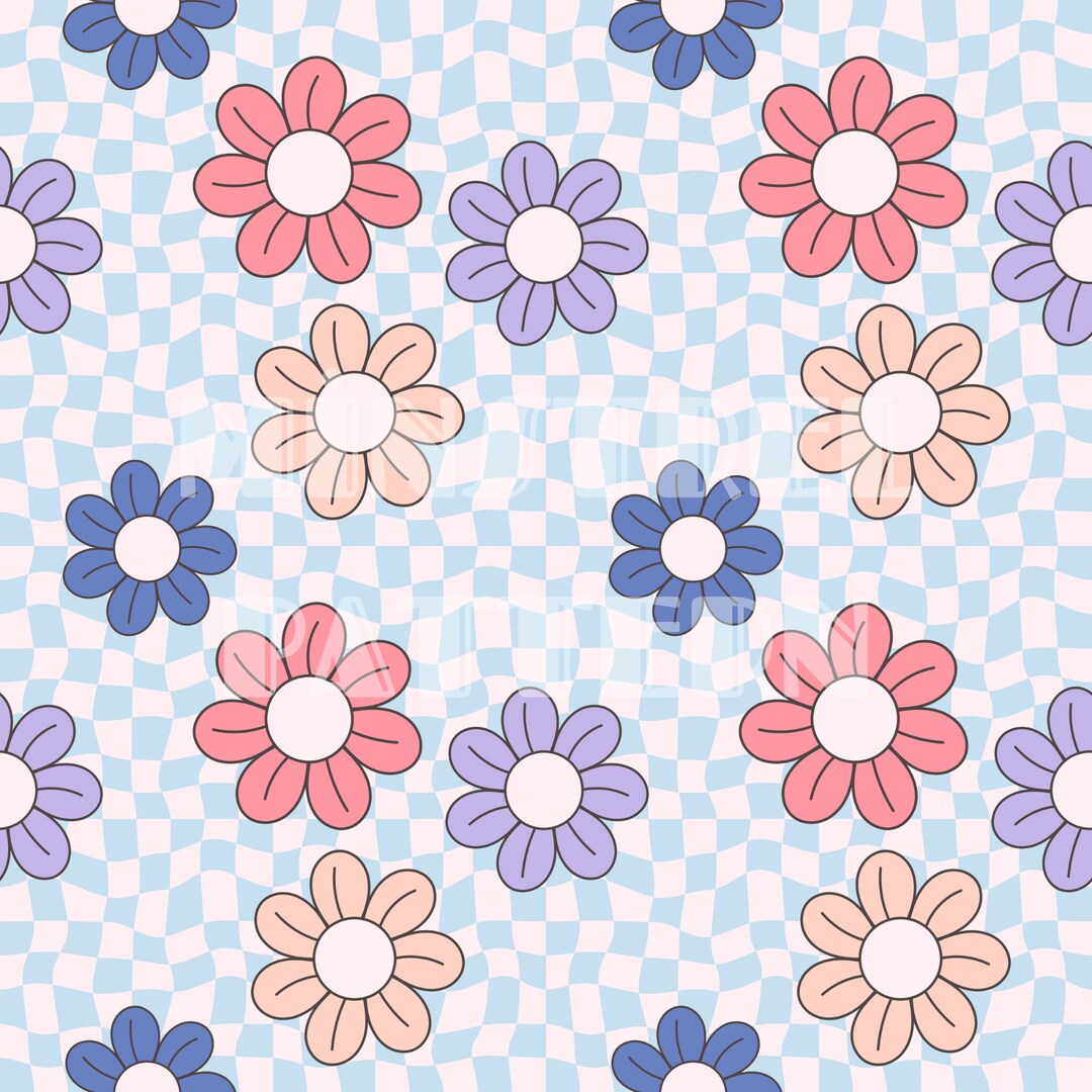 Wavy Checkered With Daisy Seamless Pattern for Fabric Printing ...