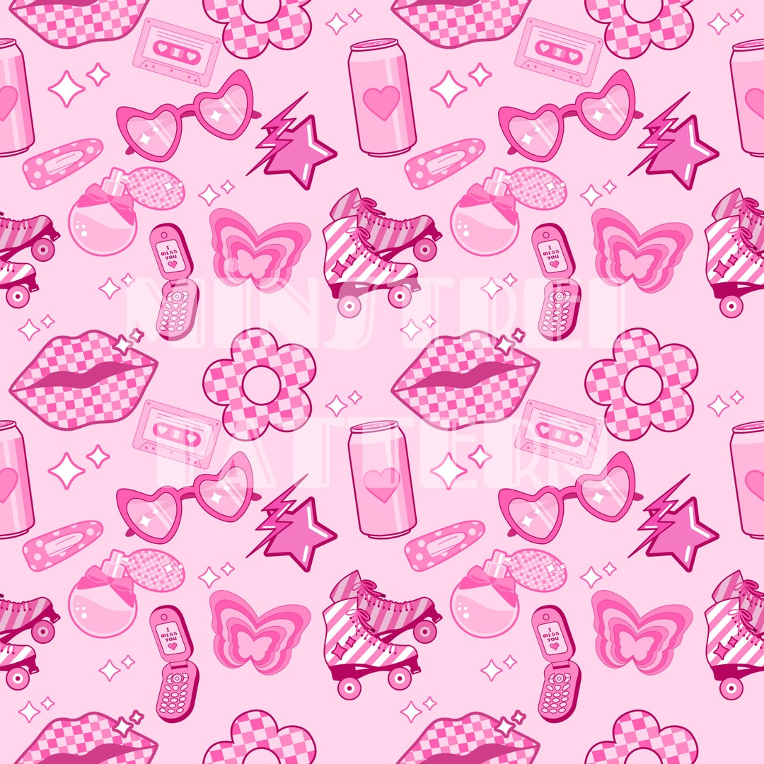 Y2k Retro Lips and Checkered Daisy Seamless Pattern Files for Girly ...