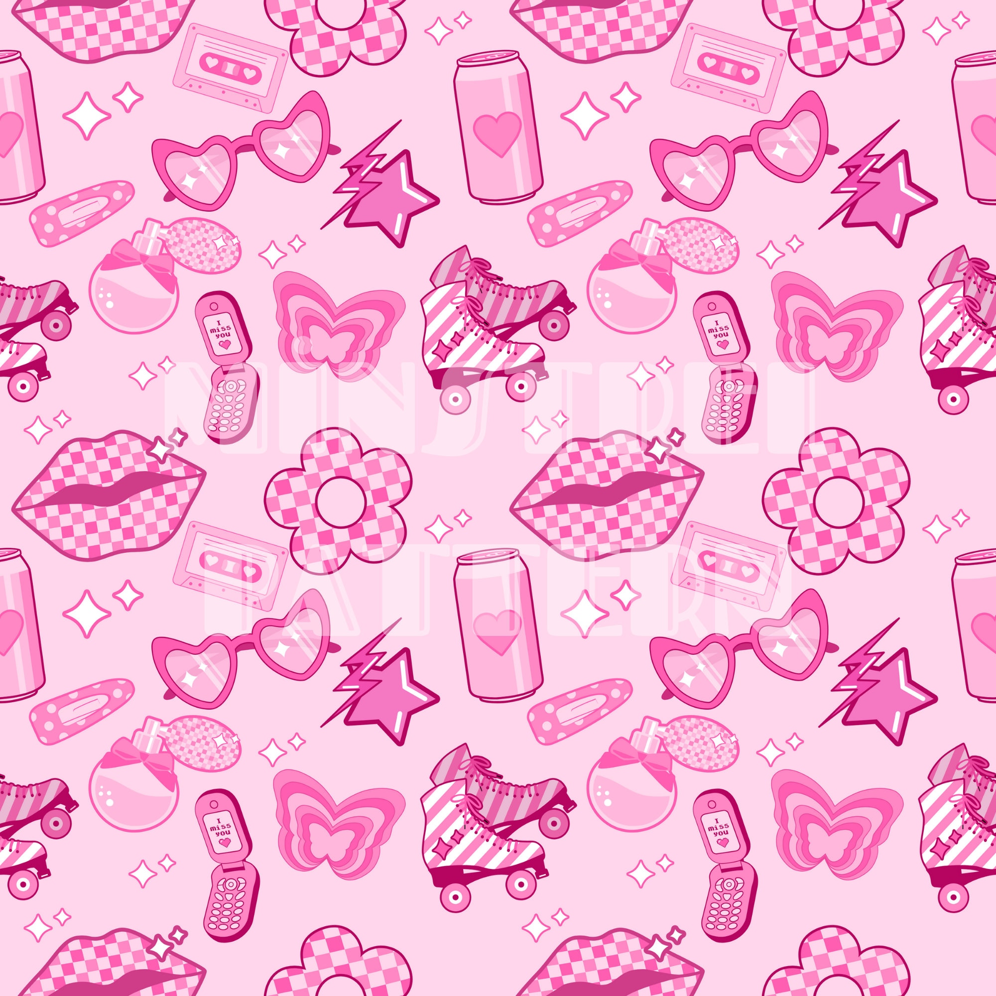 Y2k Retro Lips and Checkered Daisy Seamless Pattern Files for Girly ...