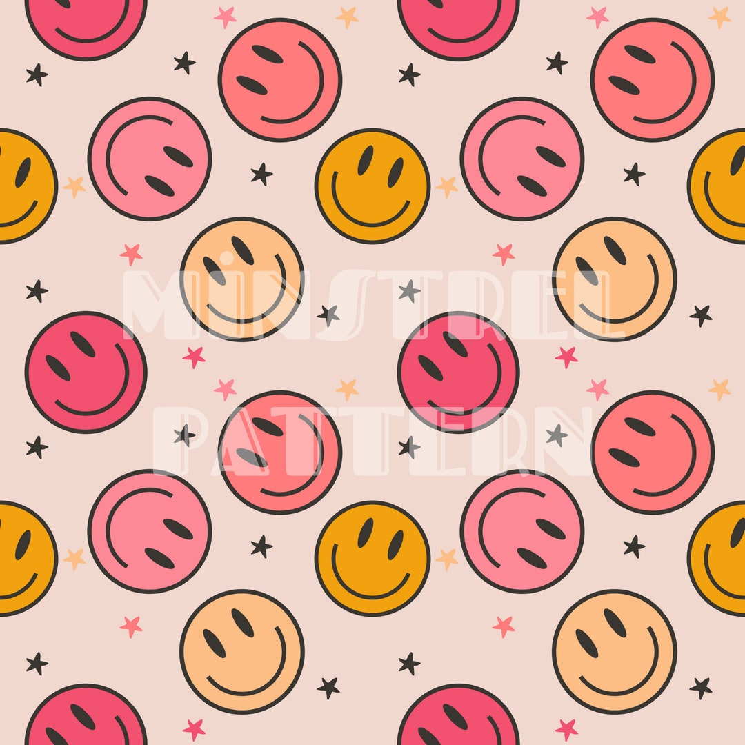 Retro Happy Face Seamless Pattern File for Fabric Printing Sublimation ...