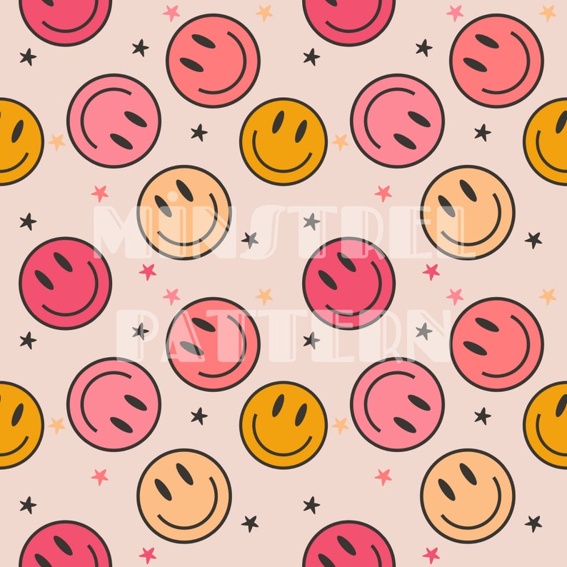 Retro Happy Face Seamless Pattern File for Fabric Printing Sublimation ...