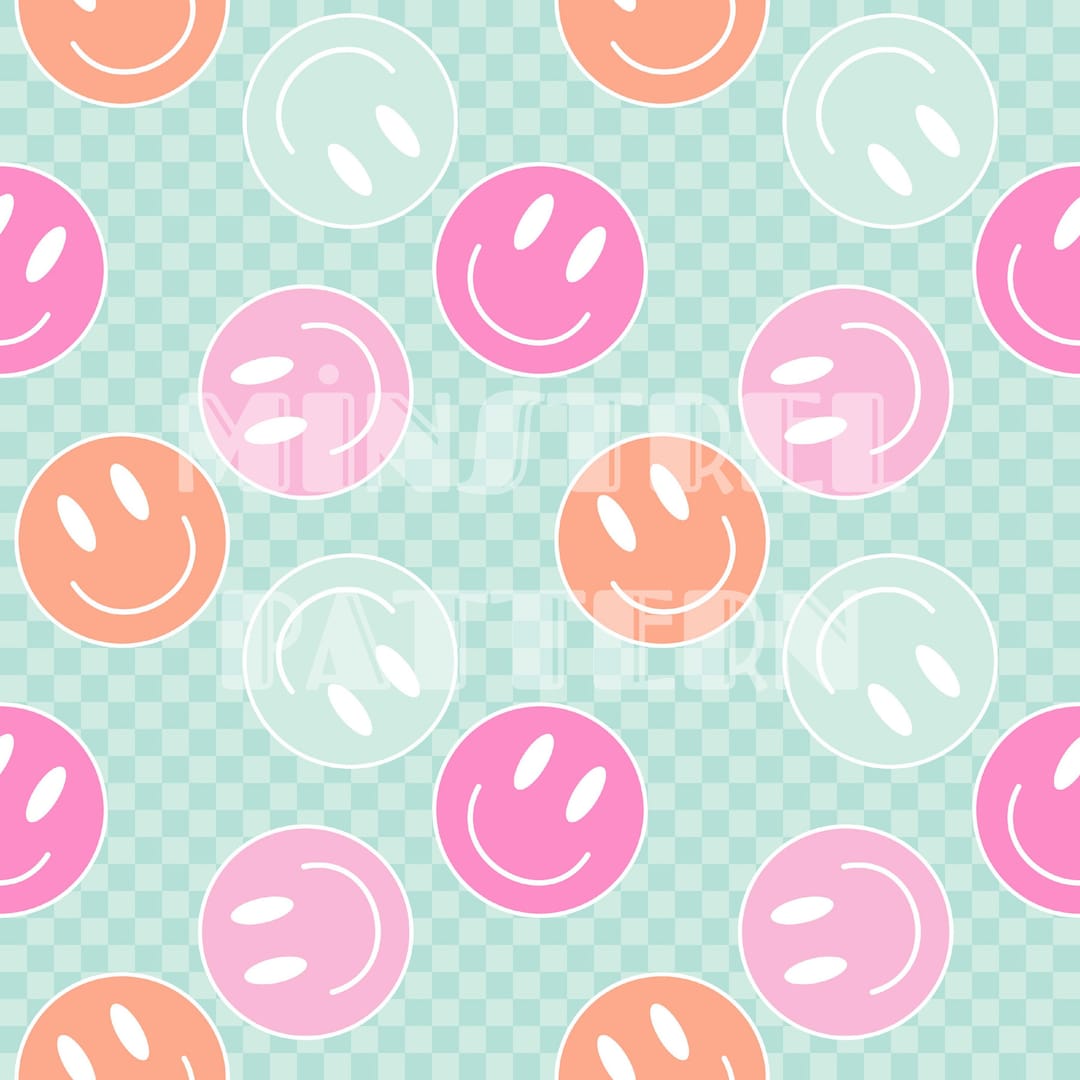Retro Checkered Orange and Pink Happy Face Seamless Pattern for Fabric ...