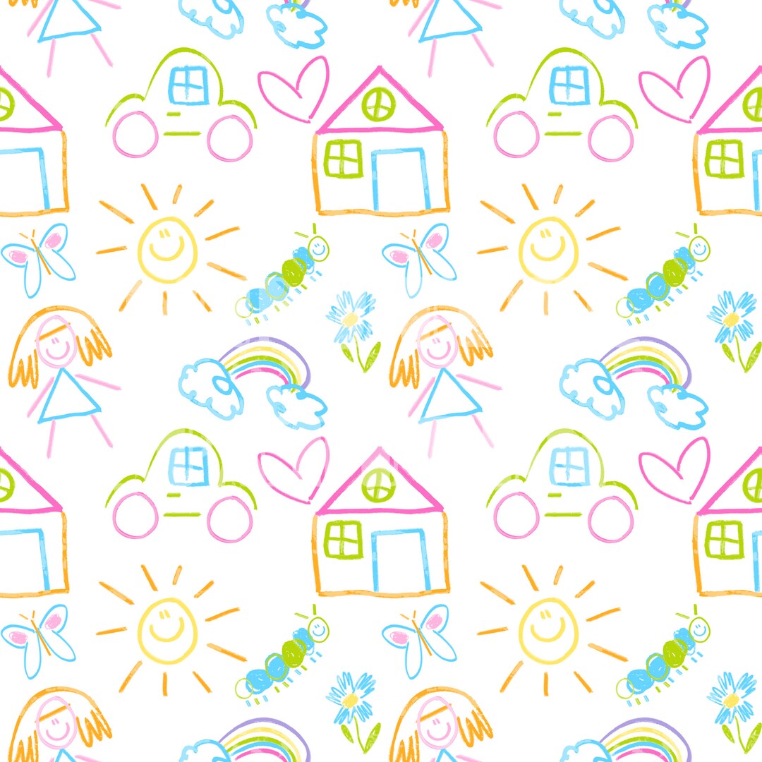 Kids Hand Drawn Nursery Seamless Pattern Files for Fabric Sublimation ...