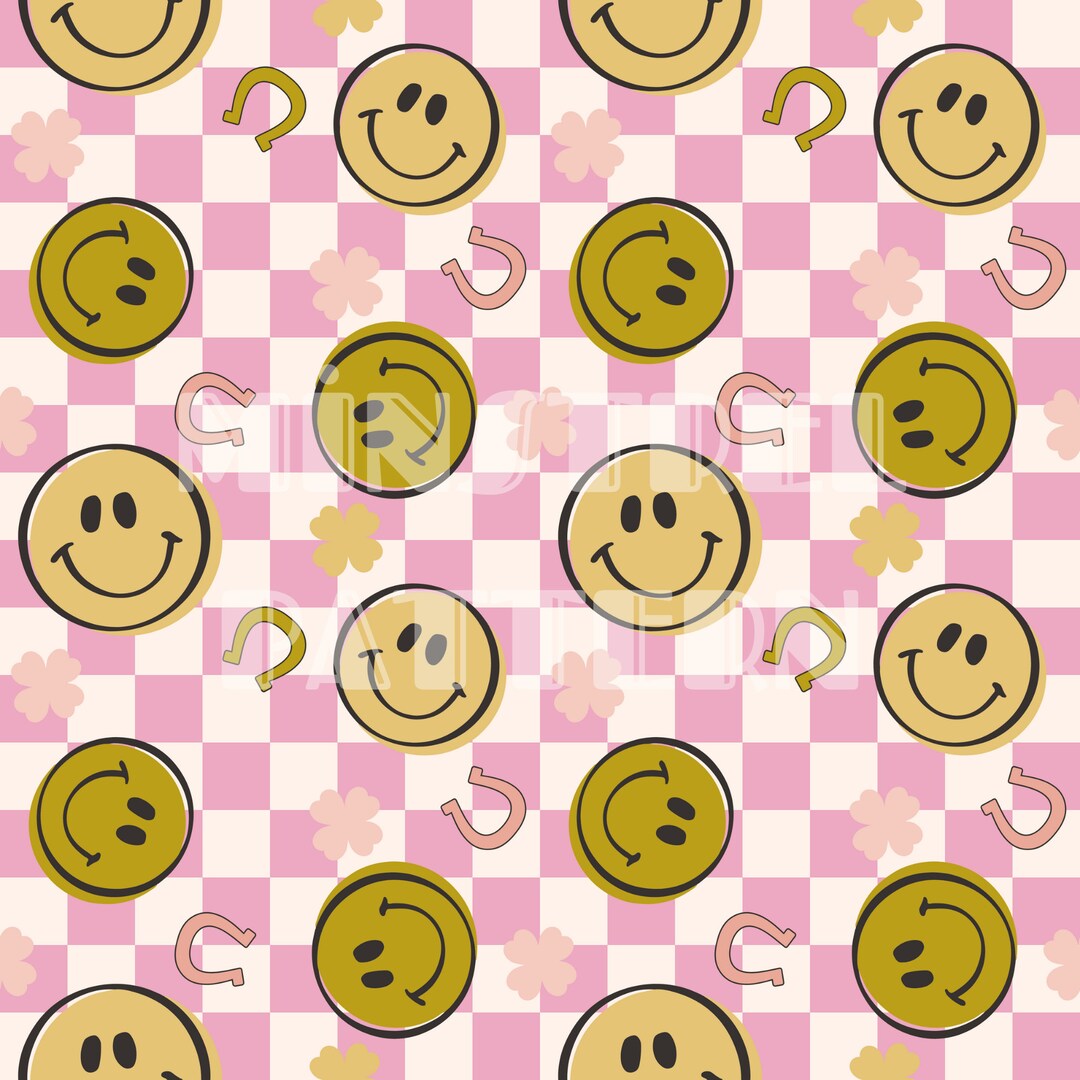 Lucky Vintage Happy Face With Check Seamless Pattern Files for - Etsy