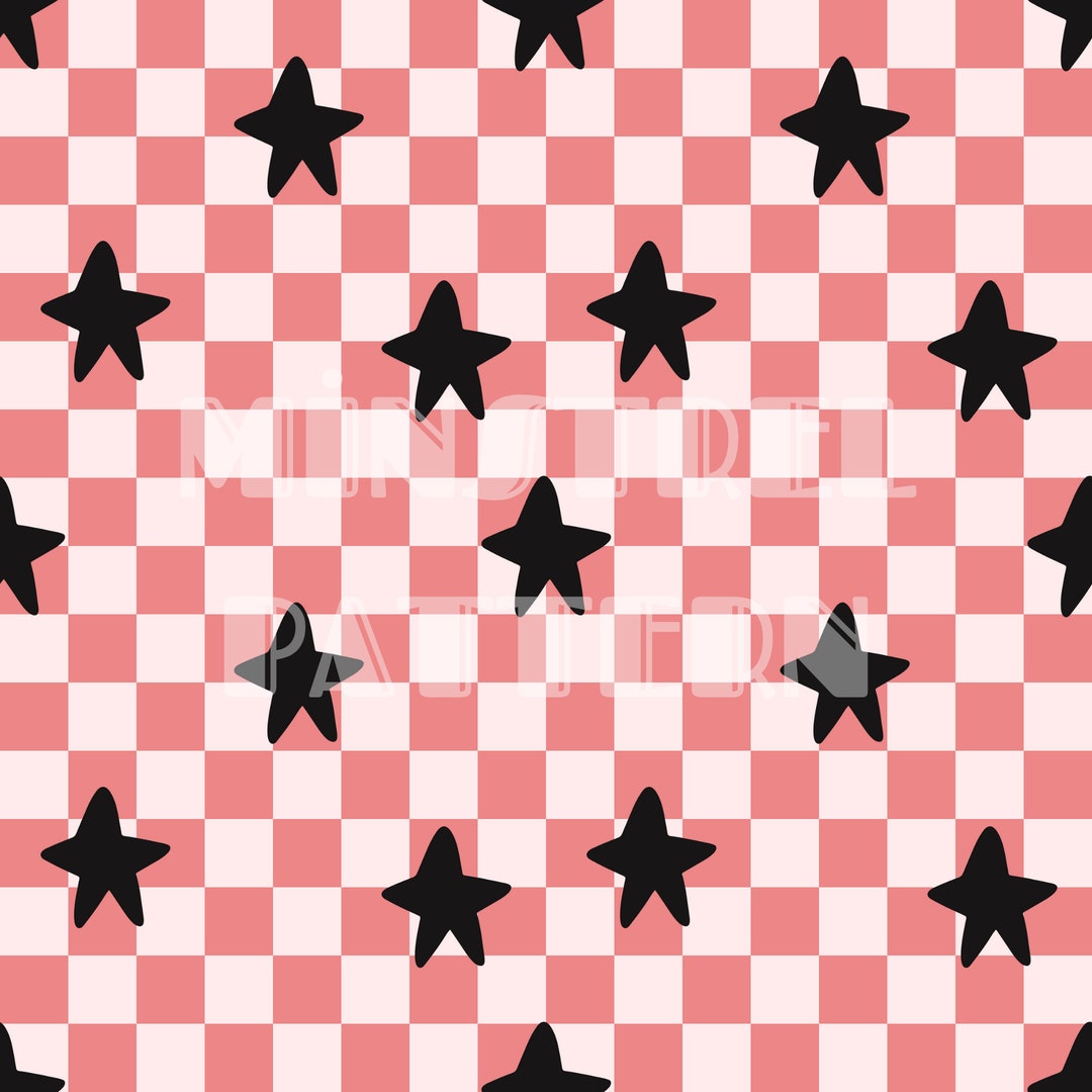 Star With Pink Check Seamless Pattern for Fabric Printing Sublimation ...