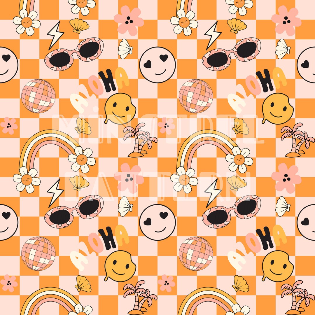 Groovy Aloha Rainbow and Happy Face Seamless Pattern Files for Summer ...