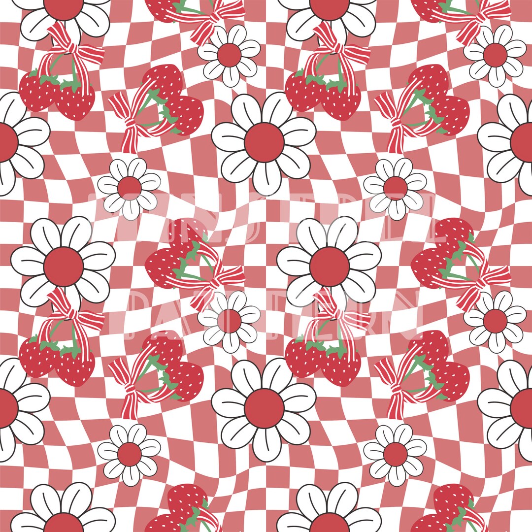 Red Wave Coquette Checkered Seamless Pattern Files for Strawberry ...