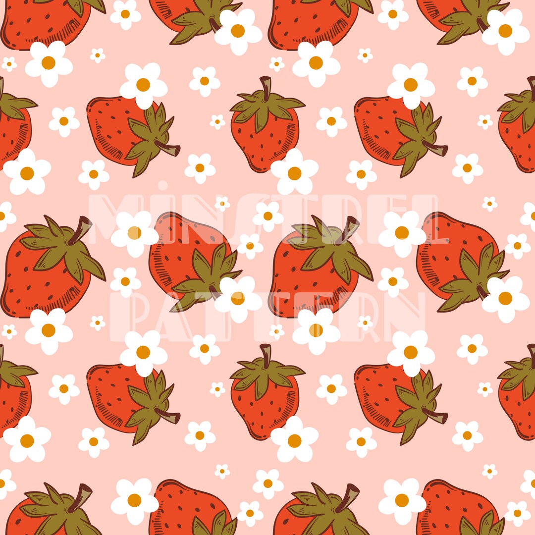Retro Strawberries With Cute Daisy Seamless Pattern Files for Floral ...