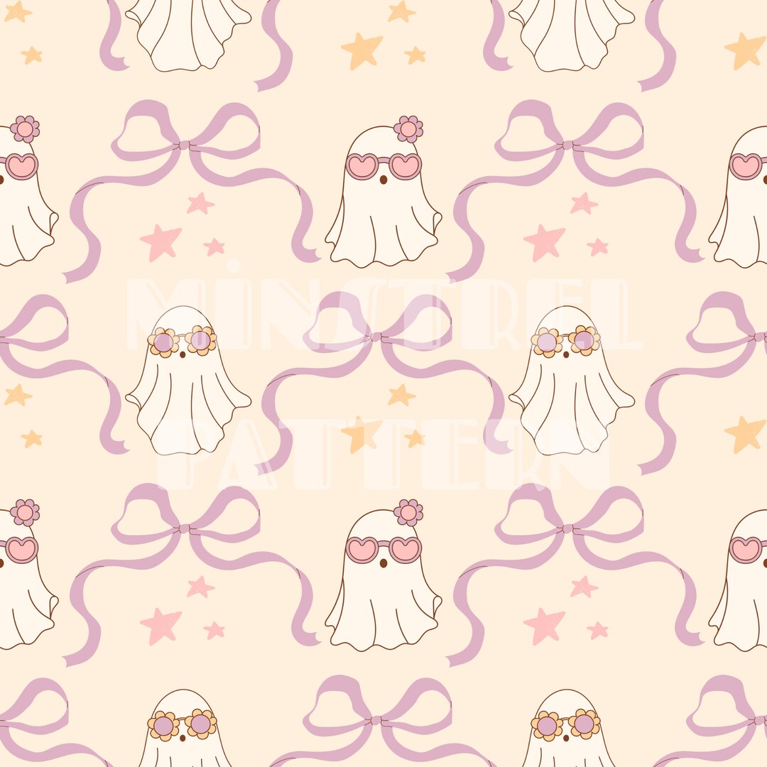 Coquette Ghost Seamless Pattern for Halloween Ribbon Fabric Printing ...