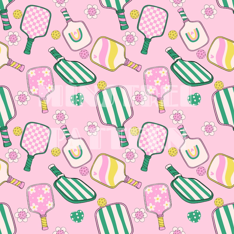 Floral Pickleball Seamless Pattern for Girly Sport Fabric Printing ...