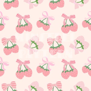 Pink Strawberry Bows Seamless Pattern Files for Girly Coquette Fabric ...