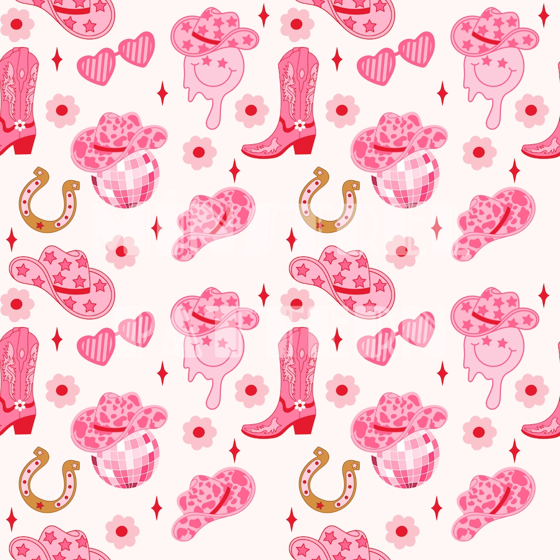 Pink Howdy Happy Face Seamless Pattern Files for Girls Fabric Printing ...