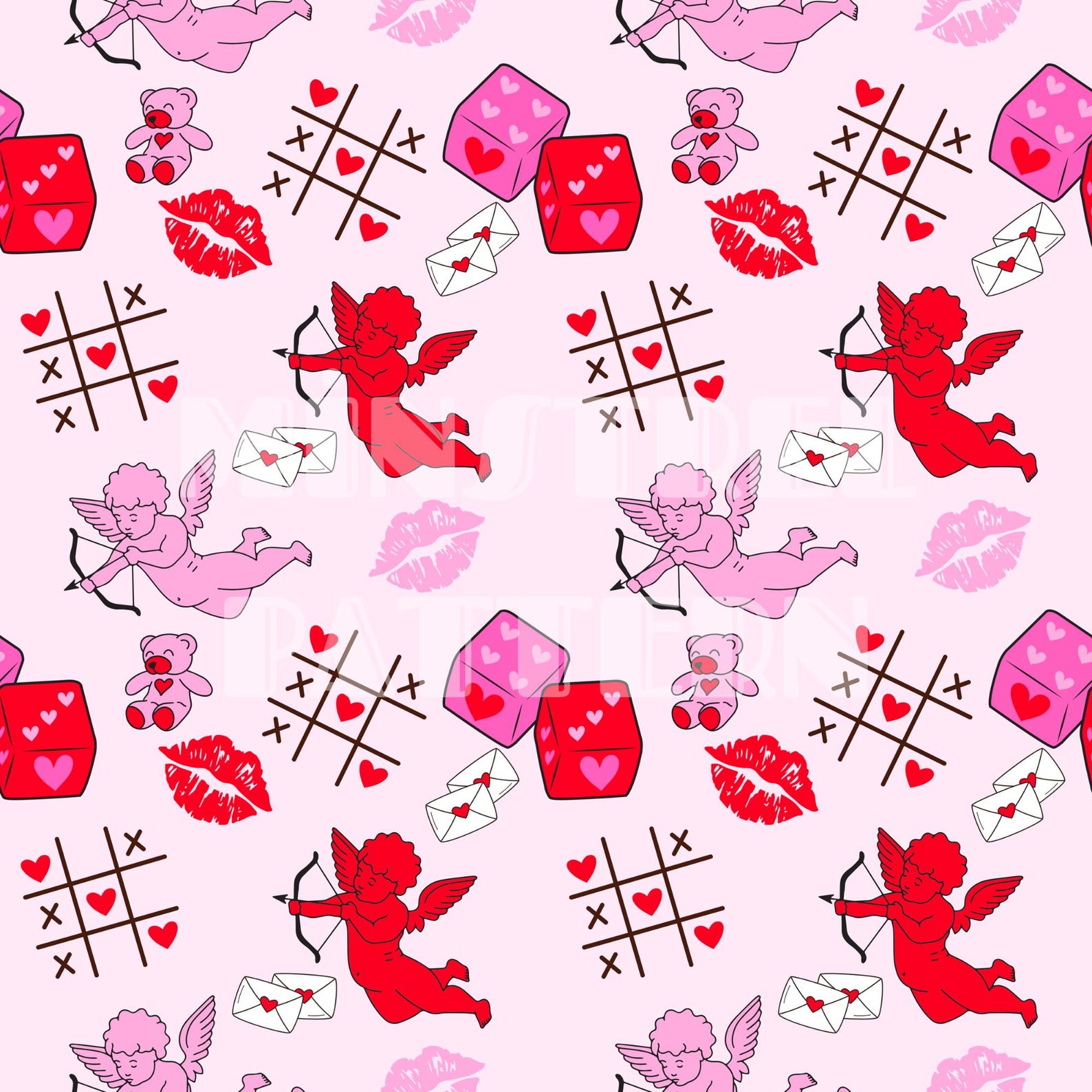 Cupid XOXO Valentines Day Heart Lips Seamless Pattern for Fabric ...