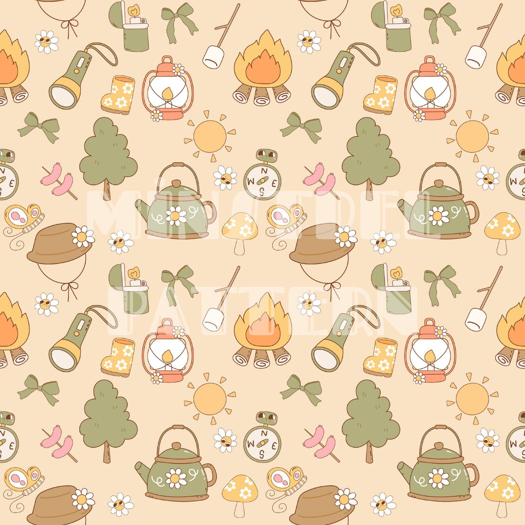 Camping Girls Seamless Pattern for Fabric Printing Sublimation ...