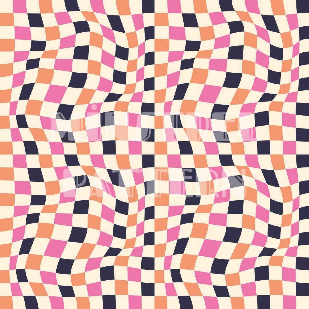 Basic Pink Orange Beige and Pale Black Wave Checkerboard Seamless ...