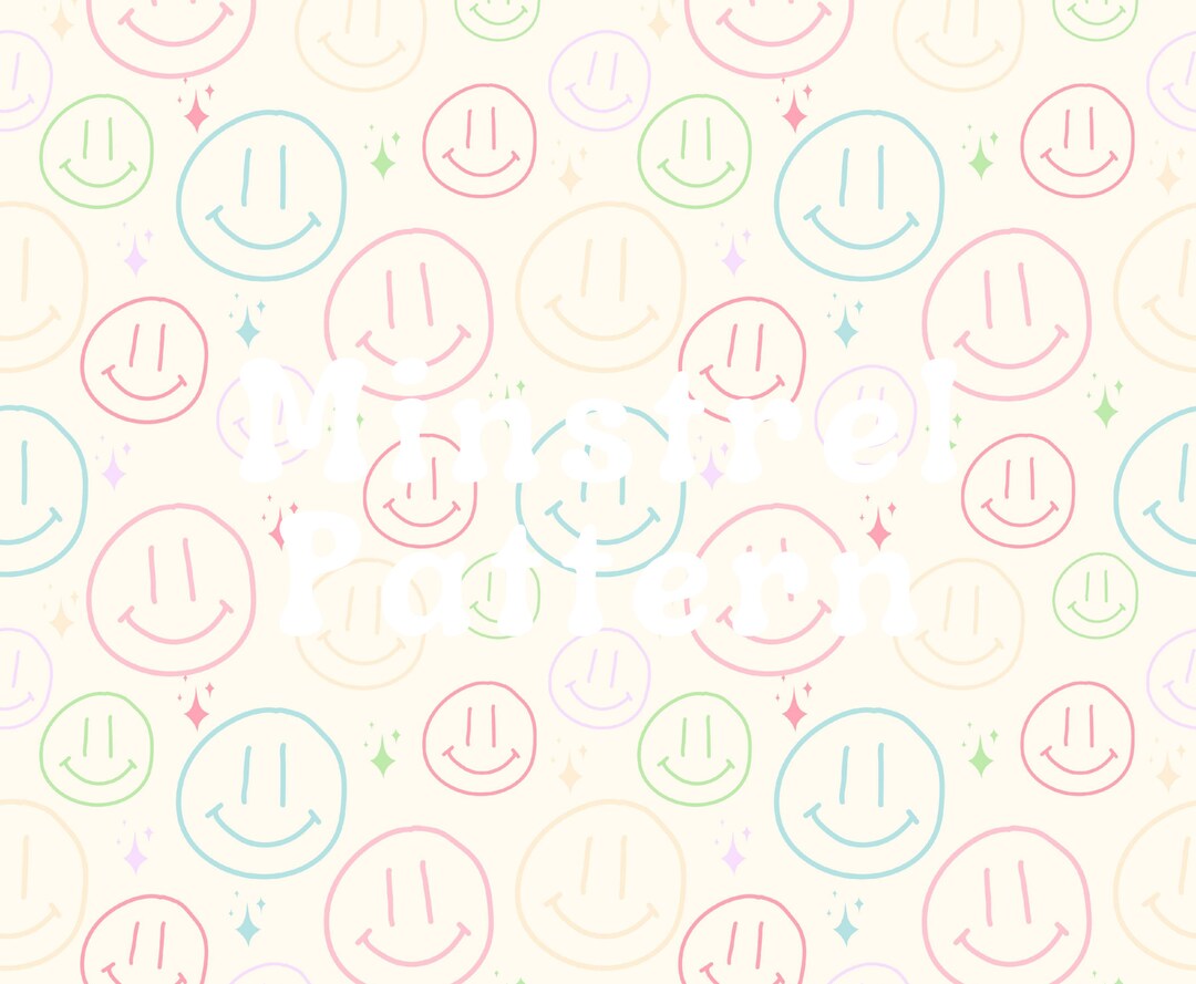 Groovy Doodle Smiley Face Pastel Color Seamless Pattern Files for ...