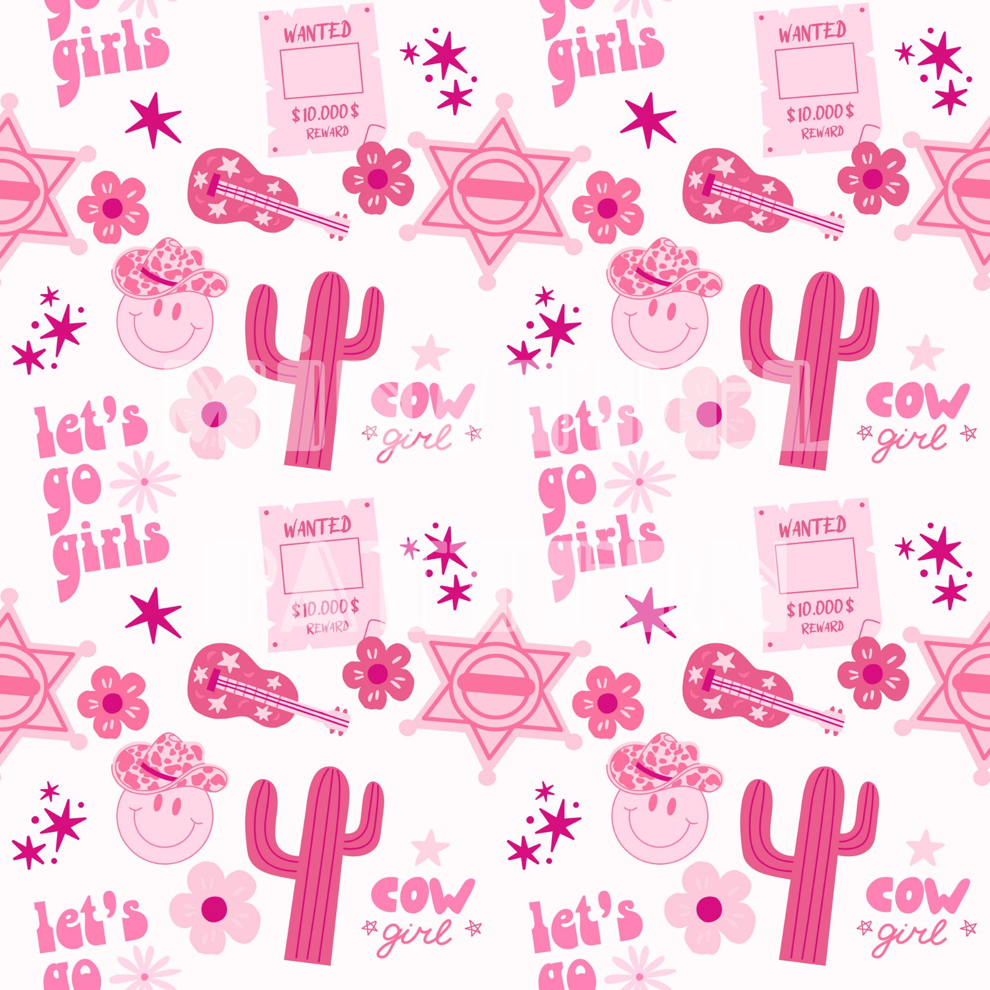 Lets Go Girls Pink Cowgirl Seamless Pattern for Fabric Printing ...