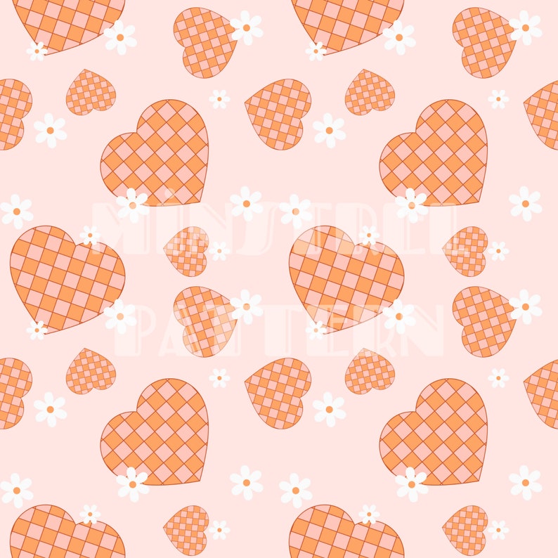 Checkered Heart Seamless Pattern, Valentines Day Daisy Fabric Printing ...