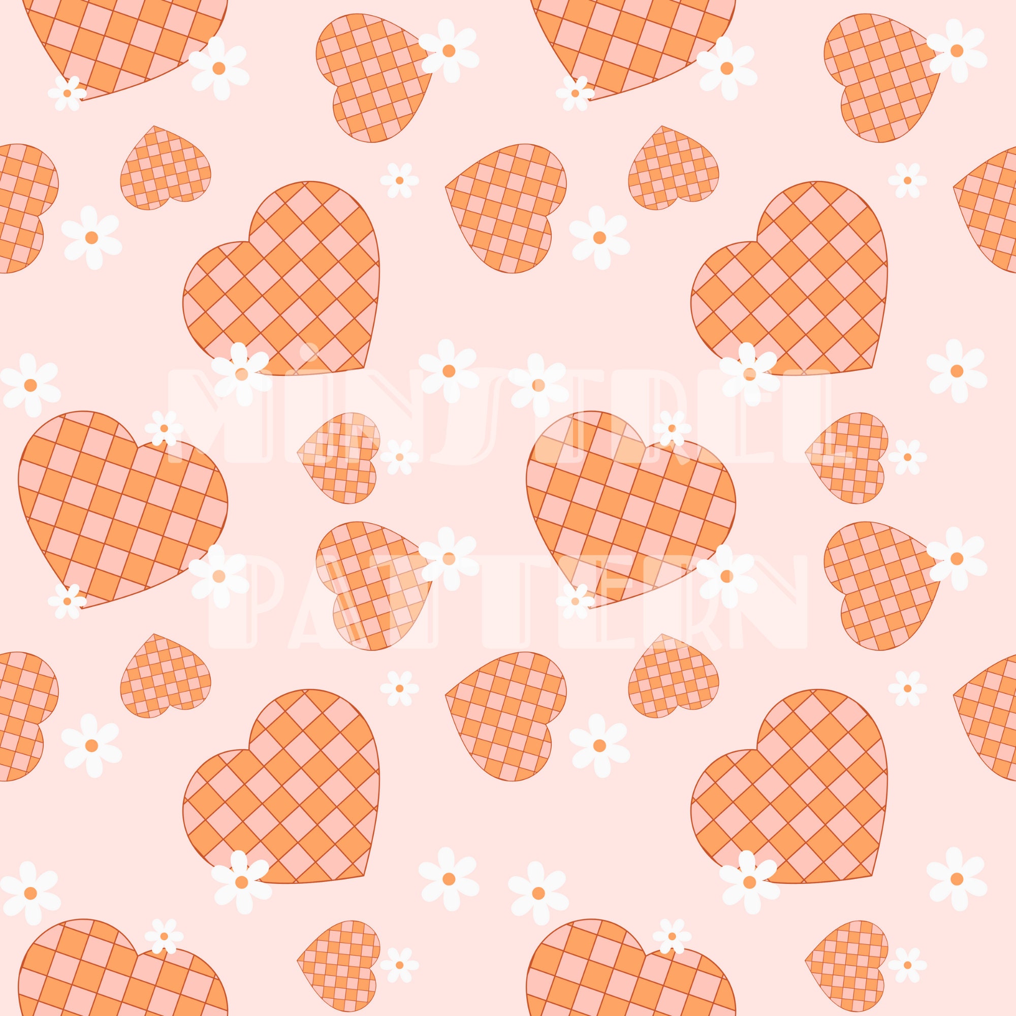 Checkered Heart Seamless Pattern, Valentines Day Daisy Fabric Printing ...
