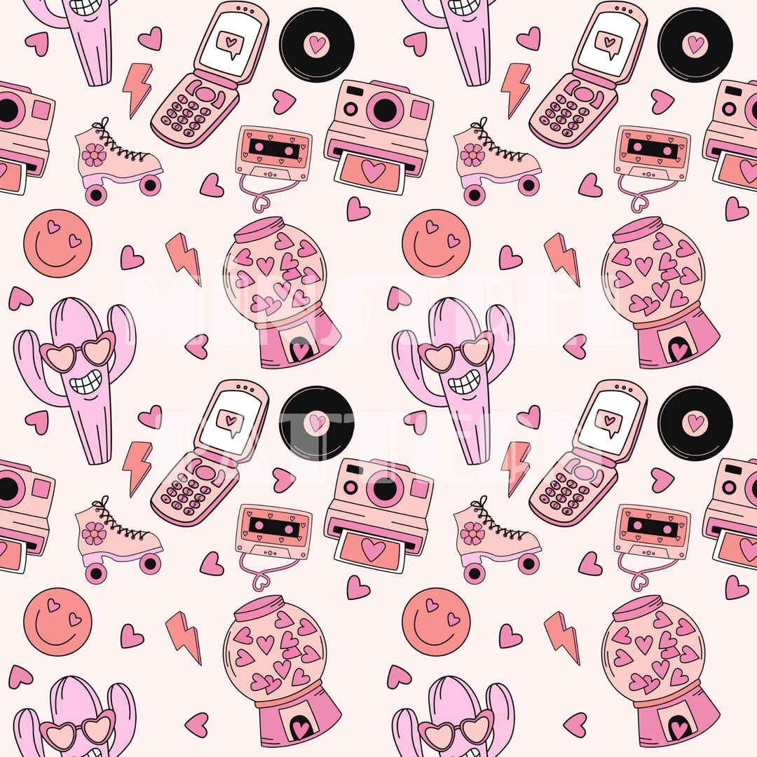 Groovy Valentine Heart Machine Seamless Pattern, Girl Valentine Fabric ...