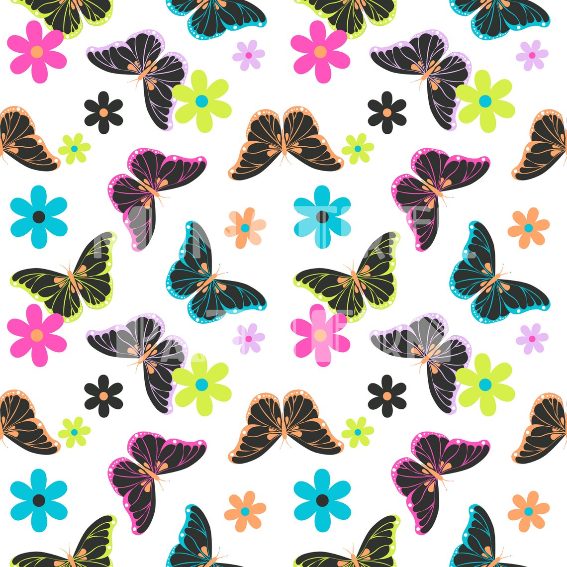Butterfly Neon Seamless Pattern Files, Swimsafe Summer Fabric ...